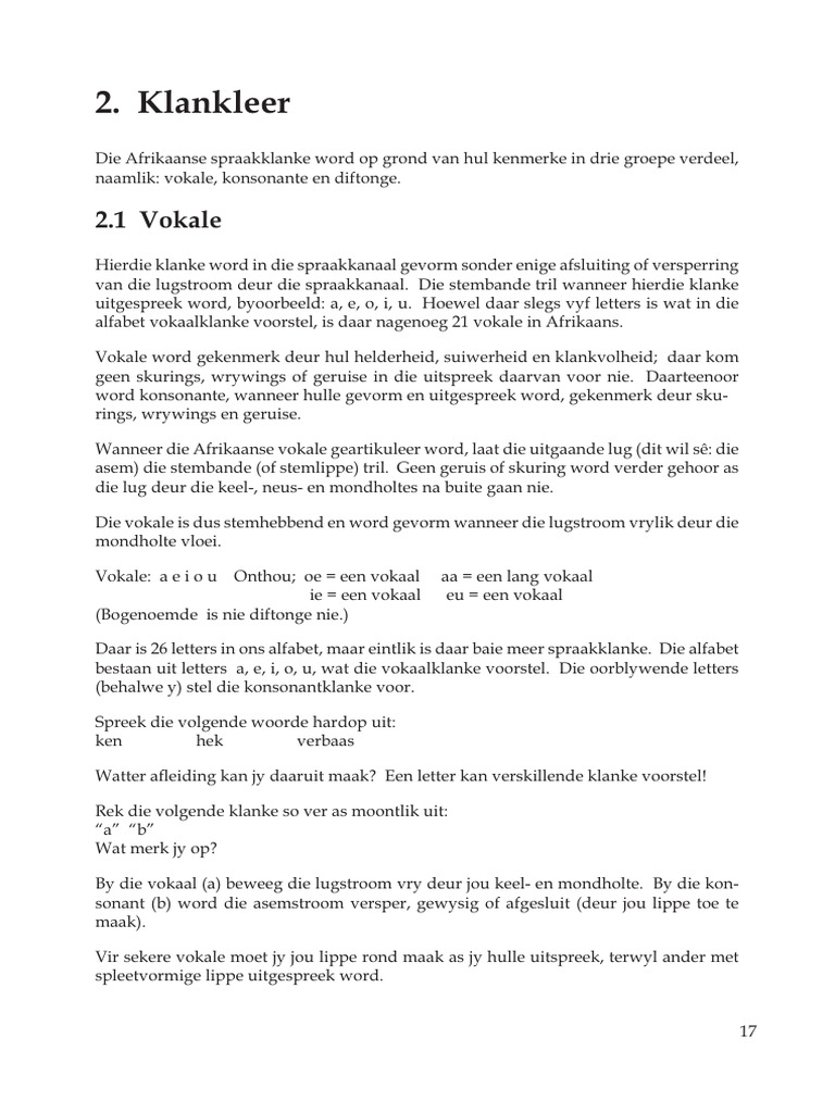Afrikaans Taal - en Spelreels GR 4-12 - 2. Klankleer | PDF