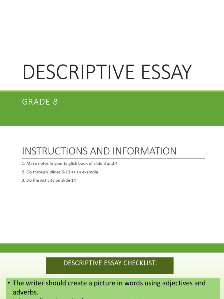 Grade 8 Descriptive Essay Explained | PDF | Linguistics