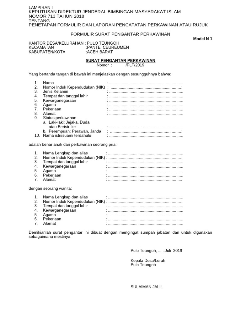 Lampiran Blangko N 713 Tahun 2018 | PDF