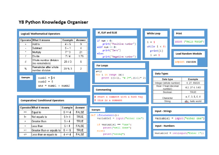 Y8 Python Concepts Overview | PDF