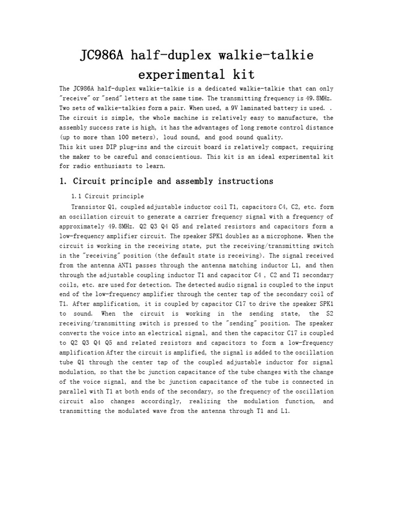 Walkie talkieProductionKit | PDF | Amplifier | Inductor