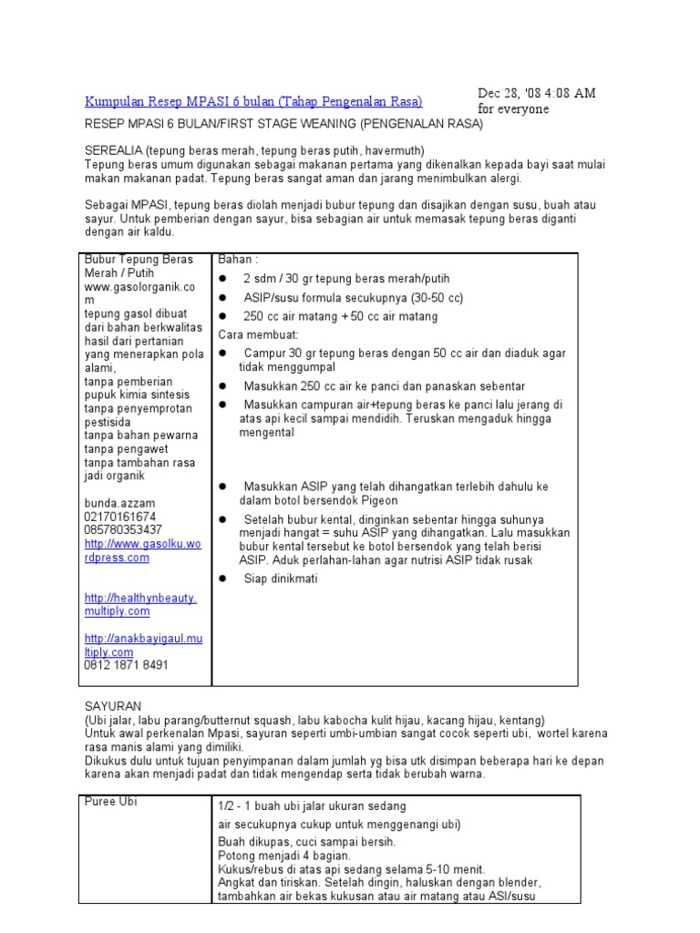 Resep MPASI 6 Bulan: Pengenalan Rasa | PDF | Gaya Hidup