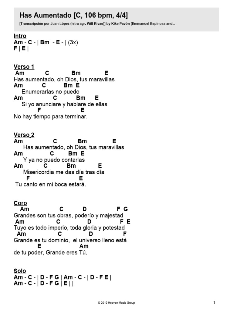 Letra de "Has Aumentado" - Kike Pavón | PDF