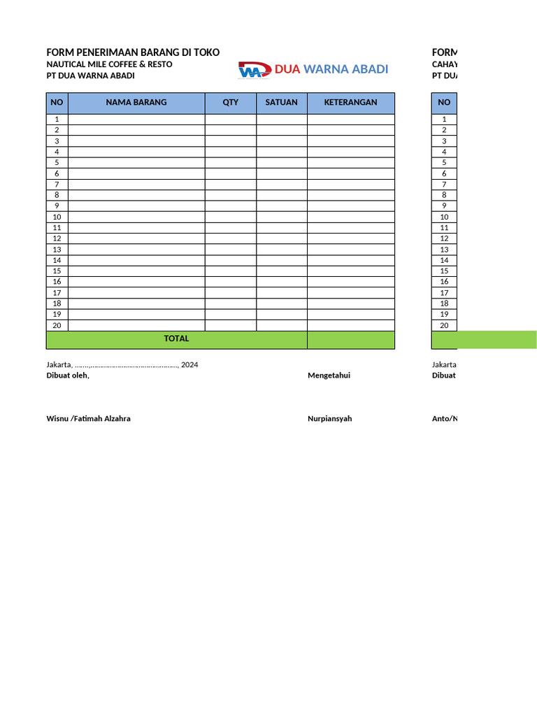 Form Penerimaan Barang Toko 2024 | PDF