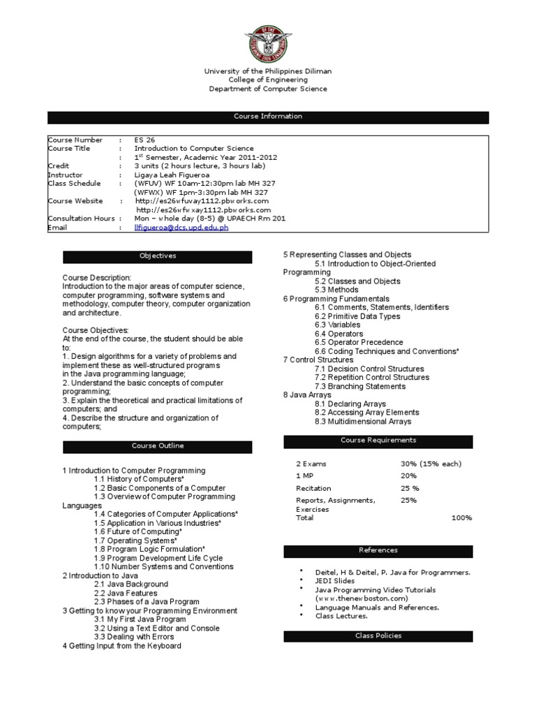 ES26 Course Information | PDF | Computer Programming | Java (Programming Language)