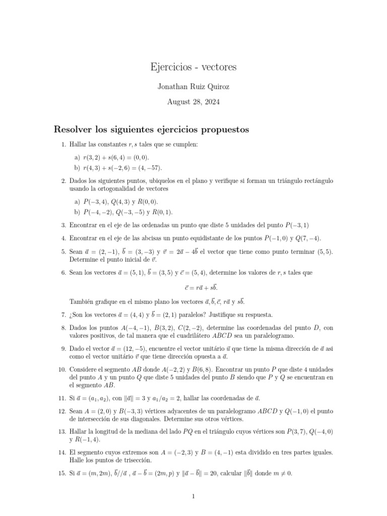 Ejercicios Vectores | PDF | Geometría euclidiana | Geometría Elemental