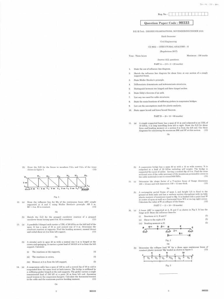 Structural Analysis II - CE8602 2017 Regulation - Question Paper 2022 ...