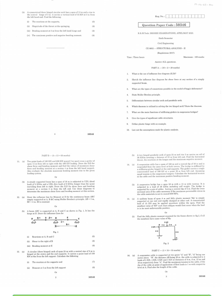 Structural Analysis II - CE8602 2017 Regulation - 250320 - 201400 | PDF | Engineering ...
