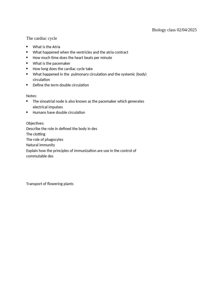 Understanding the Cardiac Cycle and Immunity | PDF
