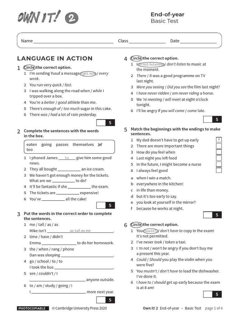 End of Year Test Basic Without Answers | PDF