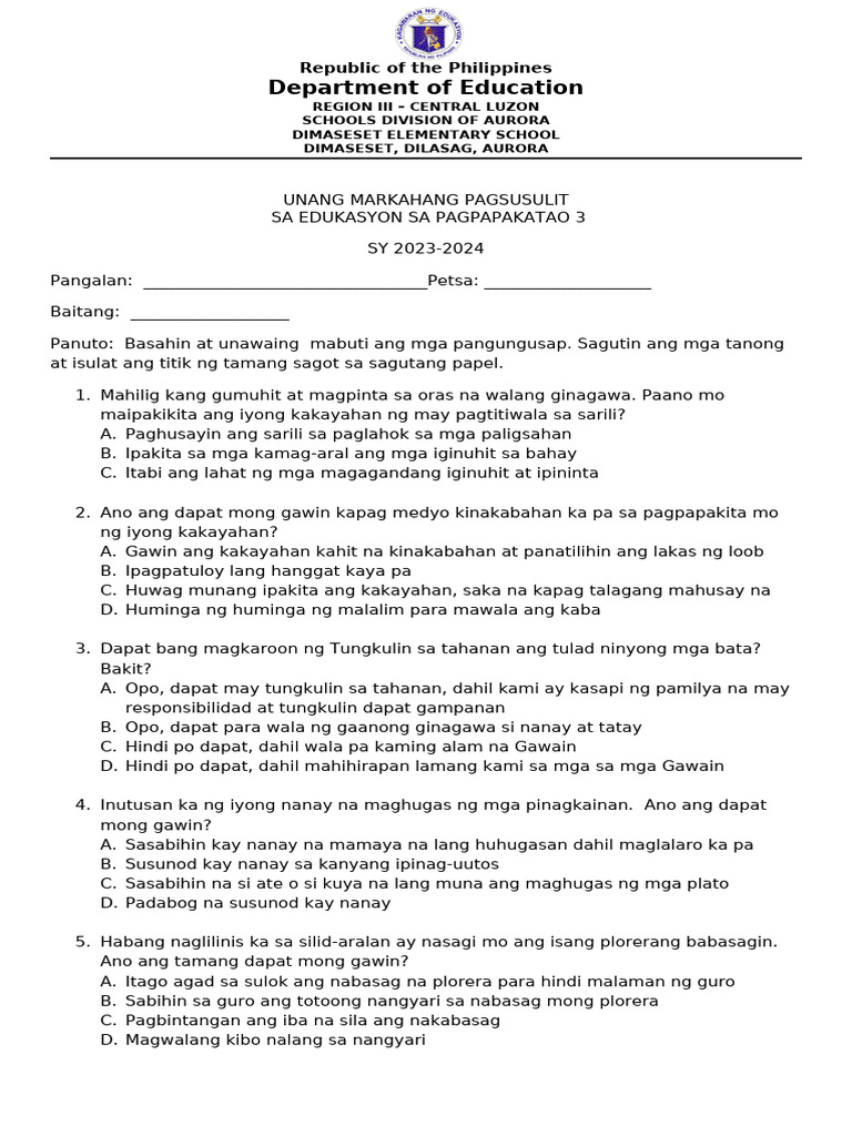 PT - Esp 3 - Q1 | PDF