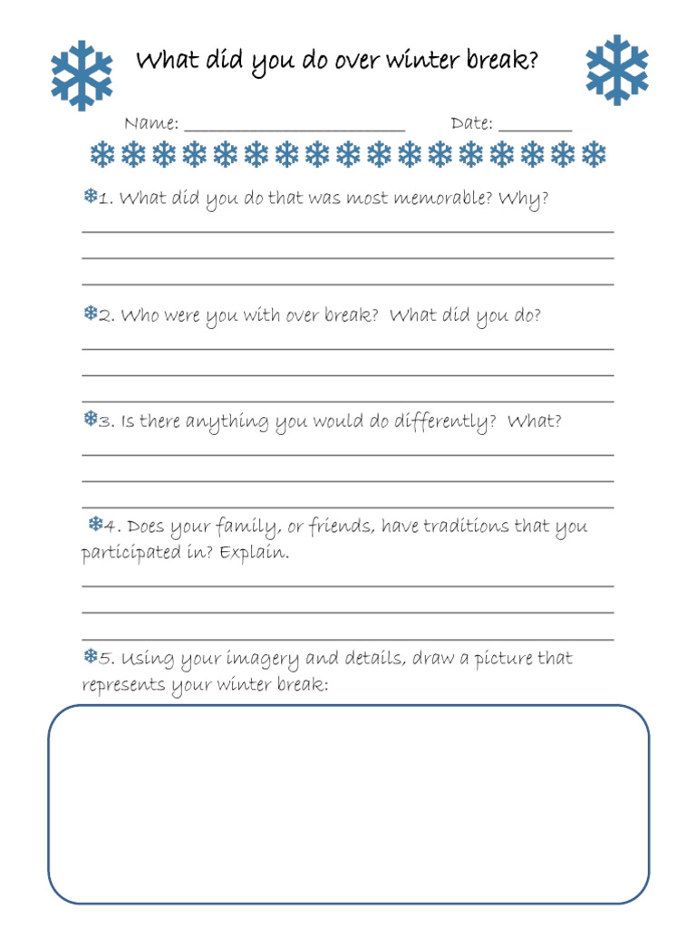 Winter Break Reflection Worksheet | PDF