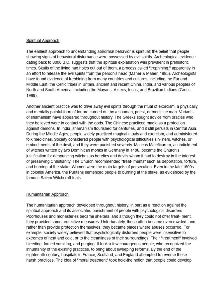 Unit 1.b- Historical views of abnormal behavior | PDF | Mental Health | Psychiatry