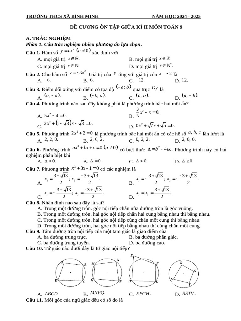 De Cuong Giua Ki Ii Toan 9 | PDF