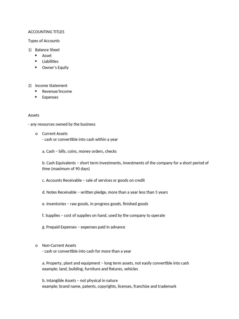 Accounting Titles and Terms | PDF | Expense | Balance Sheet