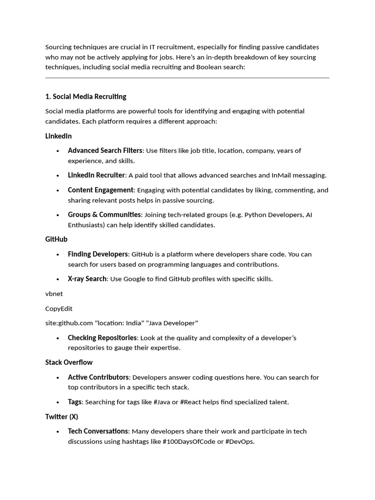 IT Recruitment Sourcing Techniques | PDF | Educational Assessment ...