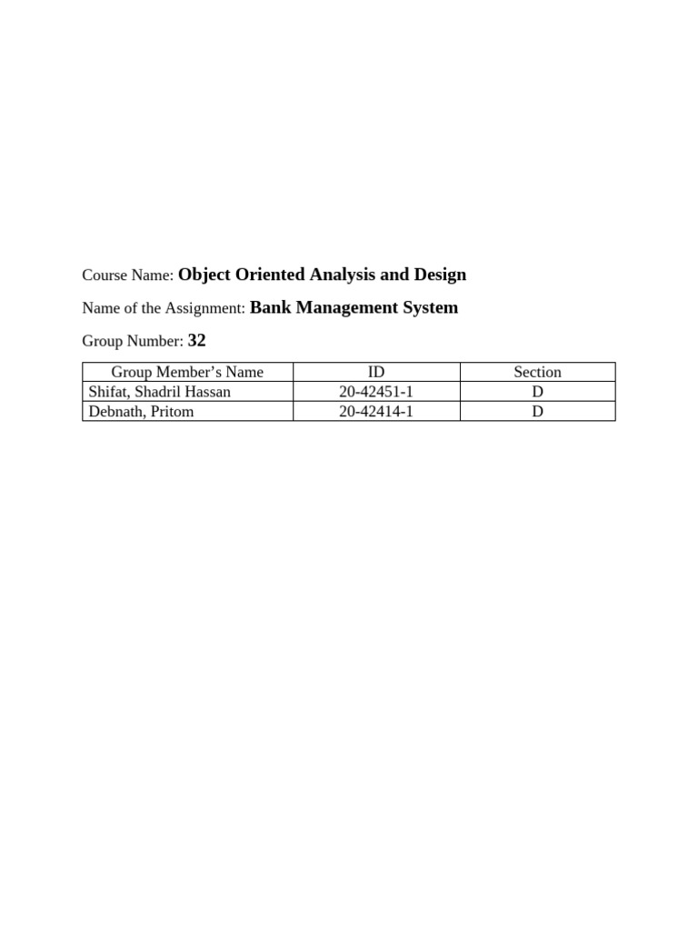 OOAD Mid BankManagementSystem | PDF | User (Computing) | Inheritance (Object Oriented Programming)