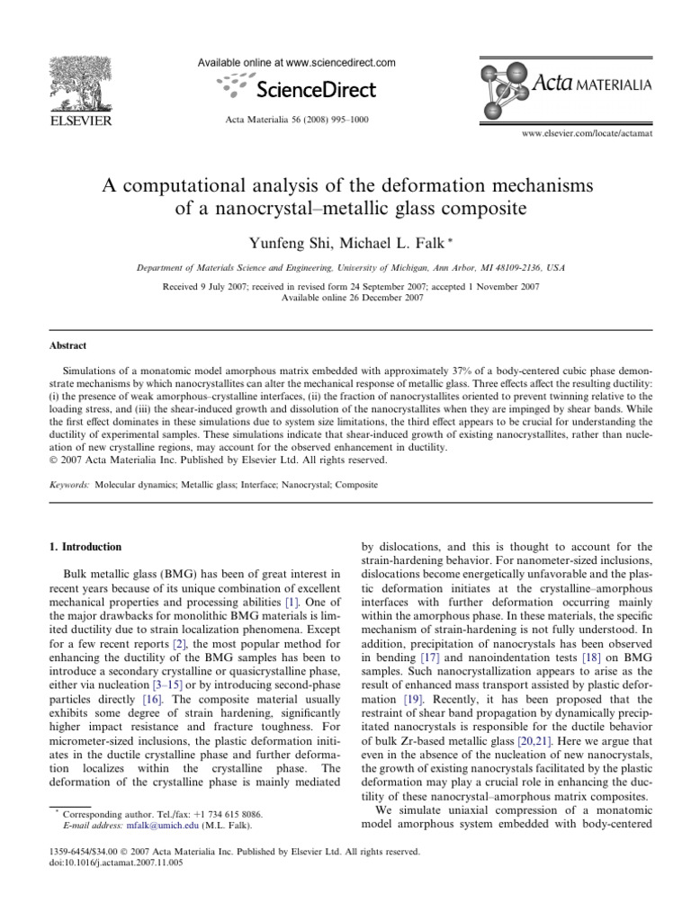 (2007 Falk) A Computational Analysis of The Deformation Mechanisms of A Nanocrystal-Metallic ...
