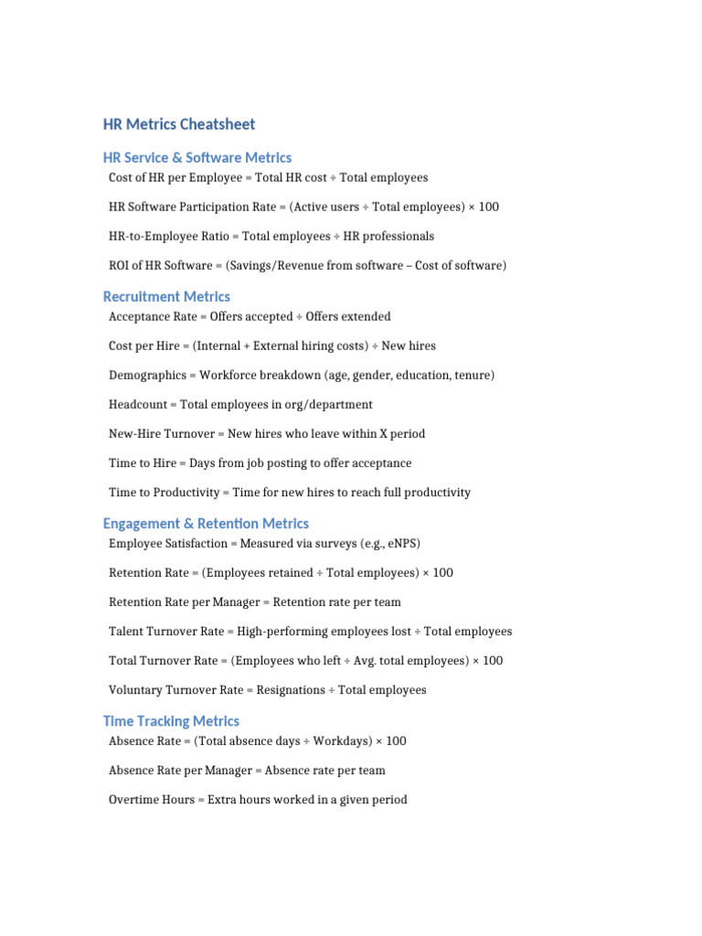 HR Metrics Cheat Sheet Overview | PDF