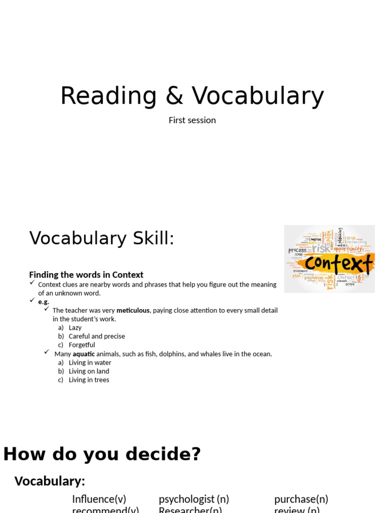 Vocabulary Skills: Context Clues Guide | PDF
