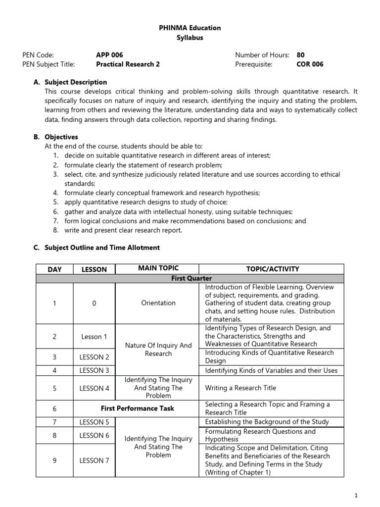 Practical Research 2 Syllabus Overview | PDF | Quantitative Research ...