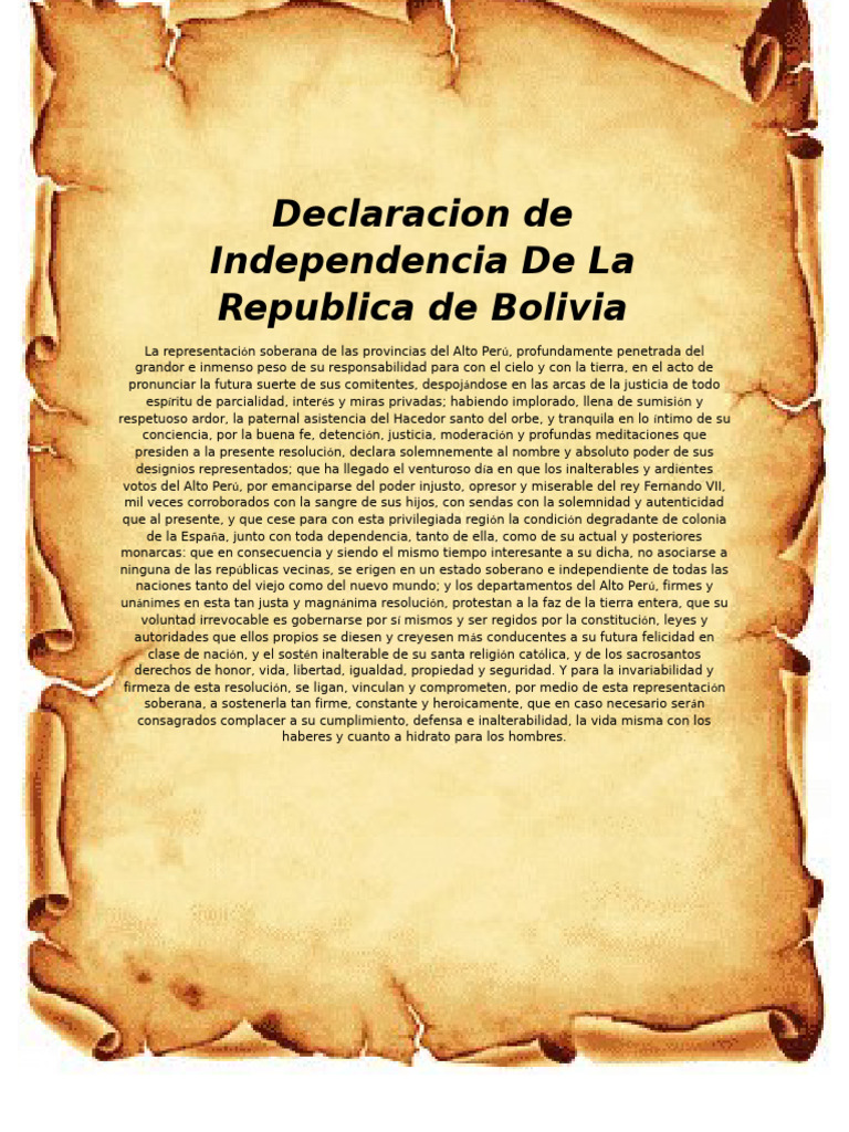 Declaracion de Independencia de La Republica de Bolivia | PDF