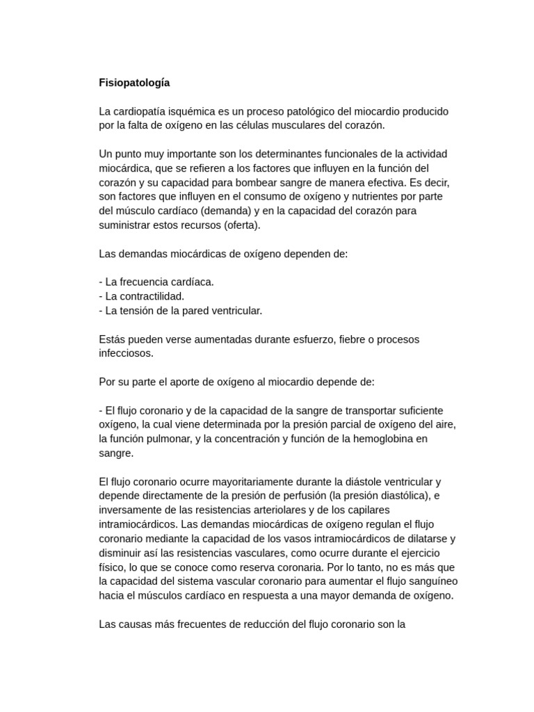 Fisiopatología Del Miocardio Isquémico | PDF | Corazón | Aterosclerosis