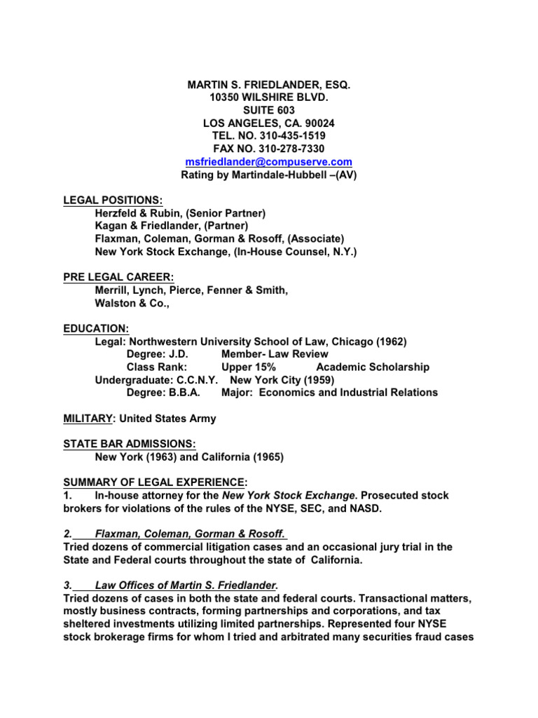 Exhibit 1 Resume of MSF 8.27.11 | PDF | Lawsuit | Appeal