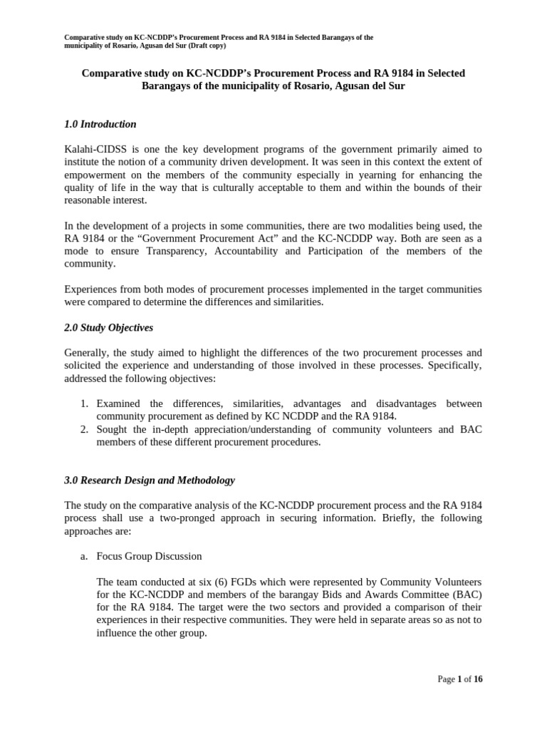 Comparative Study on KC-NCDDP’s Procurement Process & RA 9184 | PDF ...