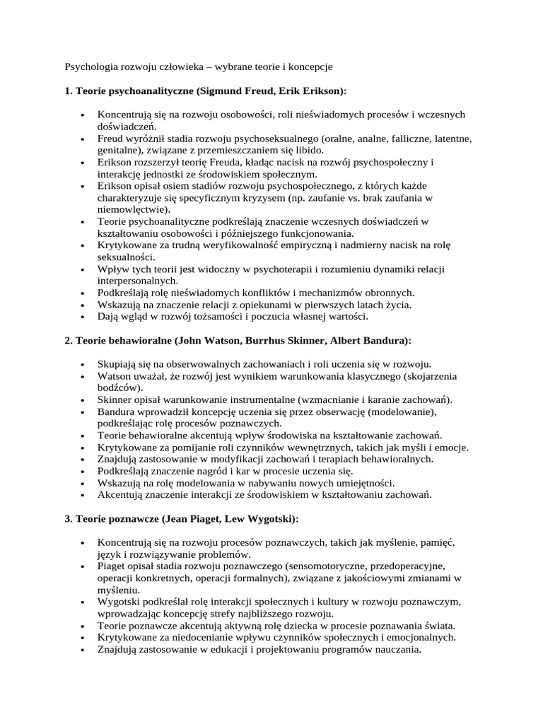 Psychologia Rozwoju Człowieka - Teorie | PDF