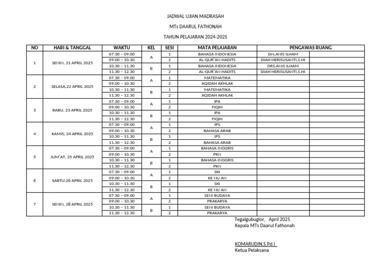 JADWAL UM MTs 2024-2025 | PDF