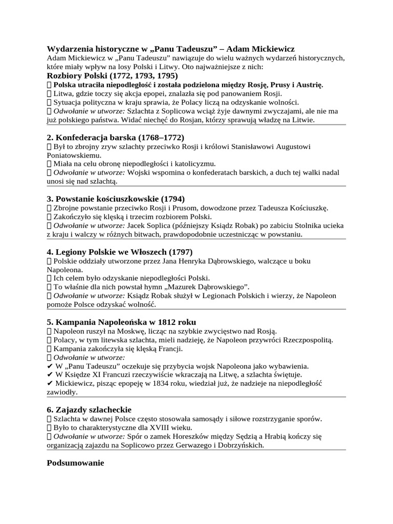 Historia W Panu Tadeuszu | PDF