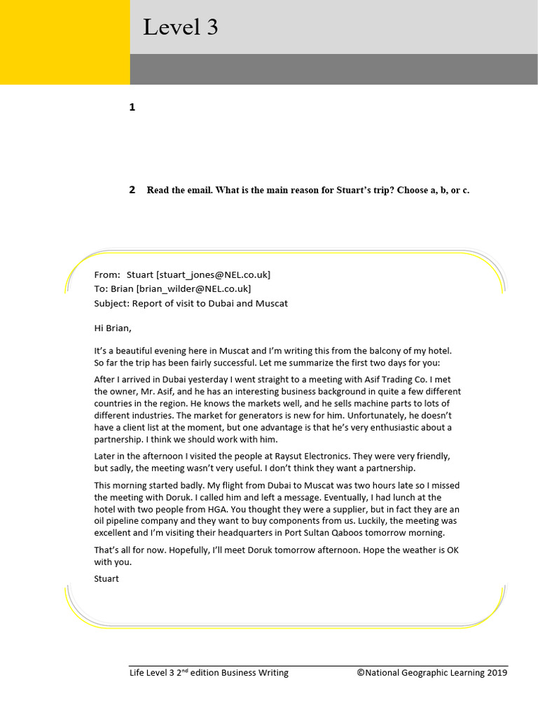 Level 3 Worksheet4 Reportonbusinesstrip | PDF