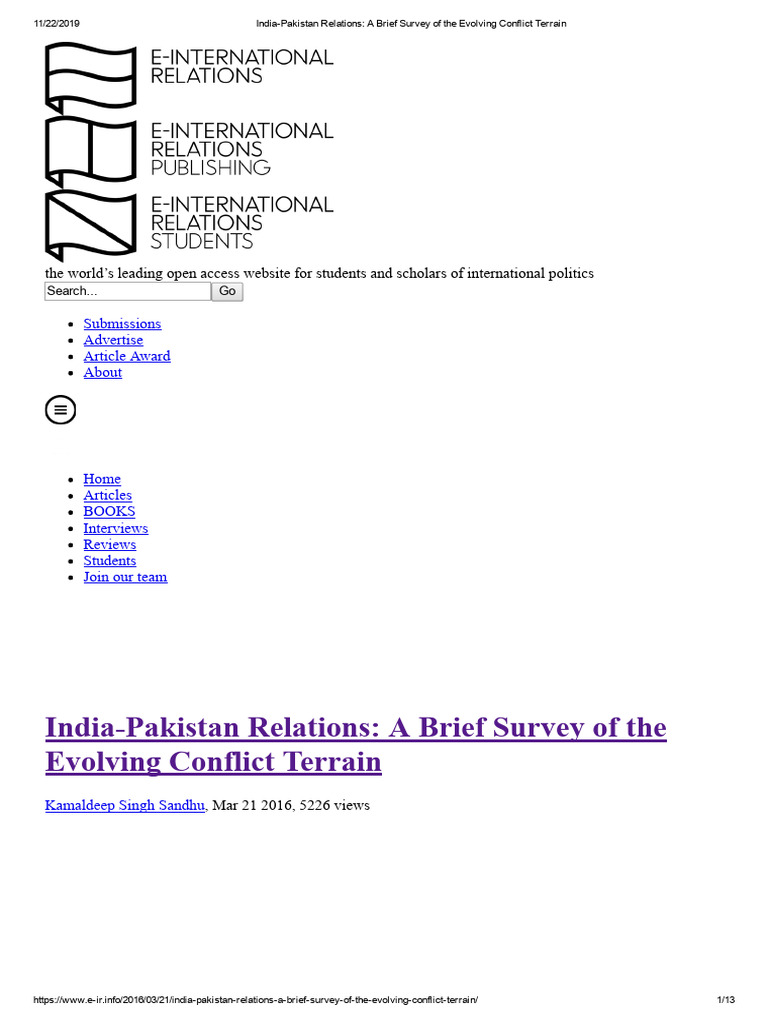 India-Pakistan Relations_ a Brief Survey of the Evolving Conflict ...