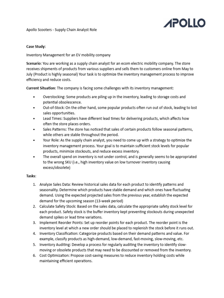 Supply Chain Analyst - Case Study | PDF | Inventory | Supply Chain