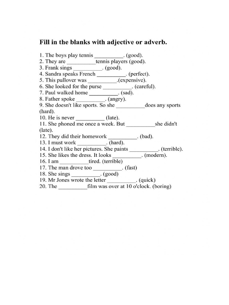 Fill in Adj or Adv | PDF