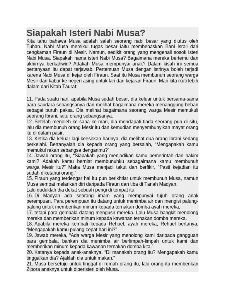 Siapakah Isteri Nabi Musa | PDF