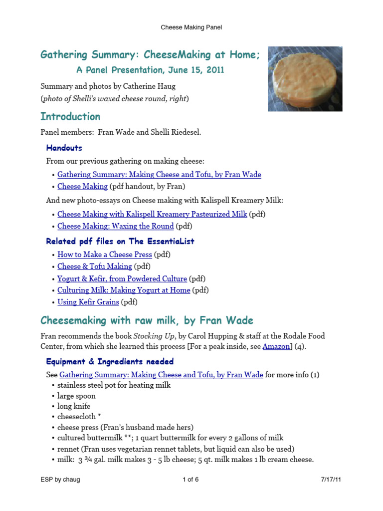 Cheesemaking Panel 061511 | PDF | Cheesemaking | Cheese