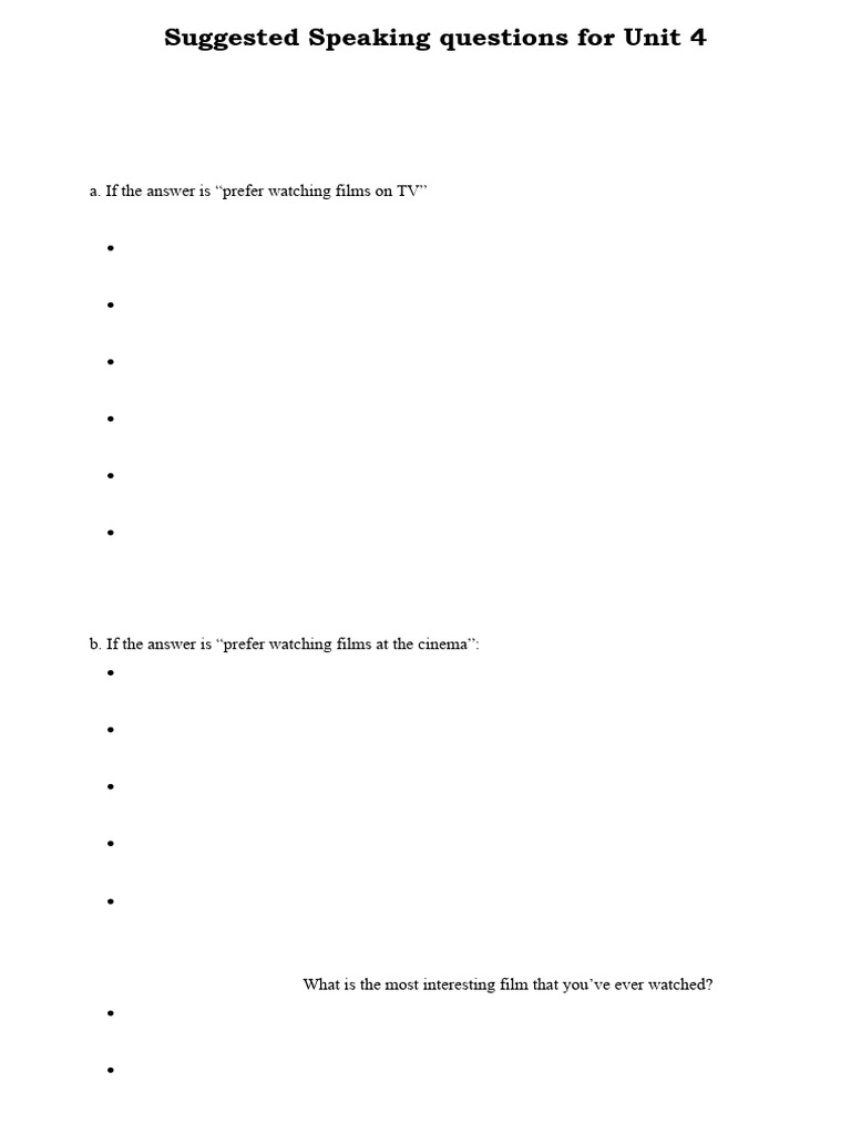 U4-Suggested Speaking Questions | PDF