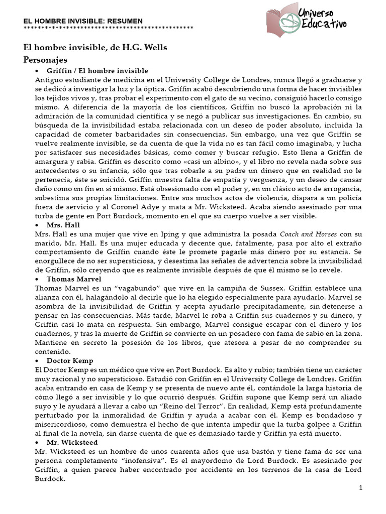 Resumen de "El Hombre Invisible" | PDF | El hombre invisible