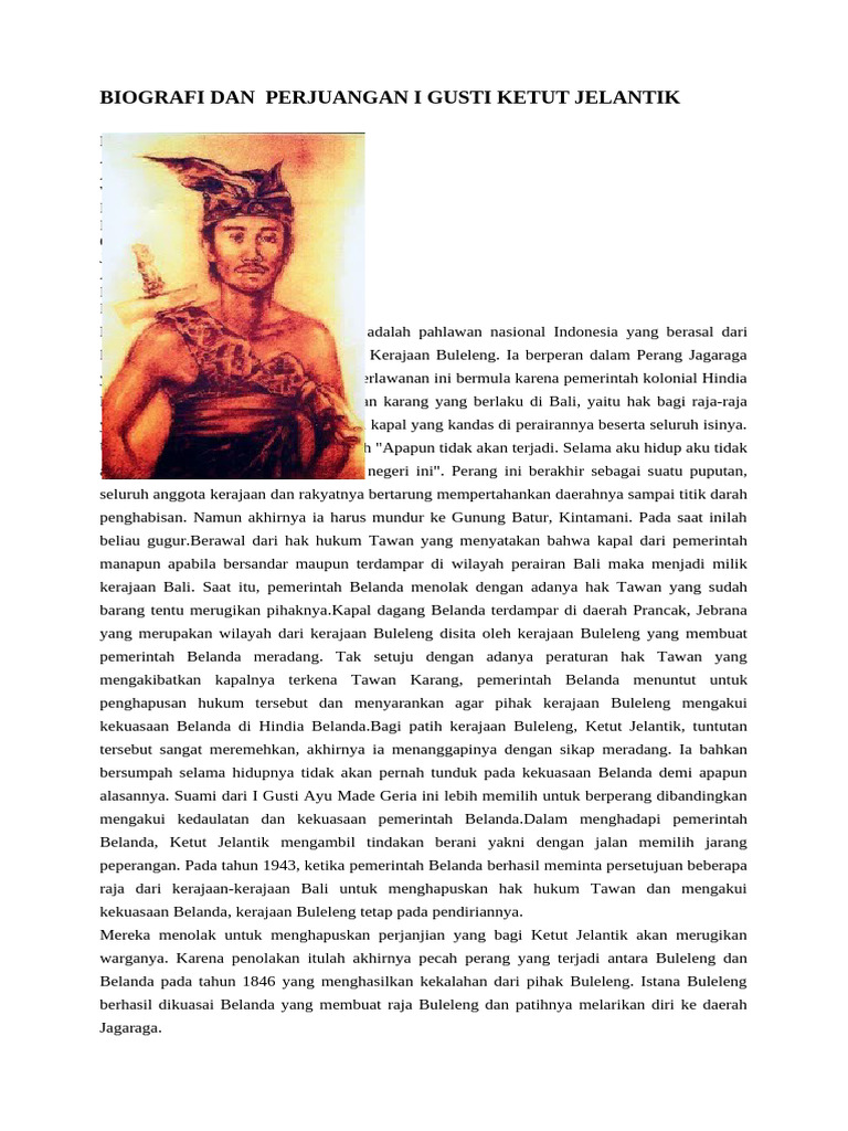 Biografi Dan Perjuangan I Gusti Ketut Jelantik | PDF