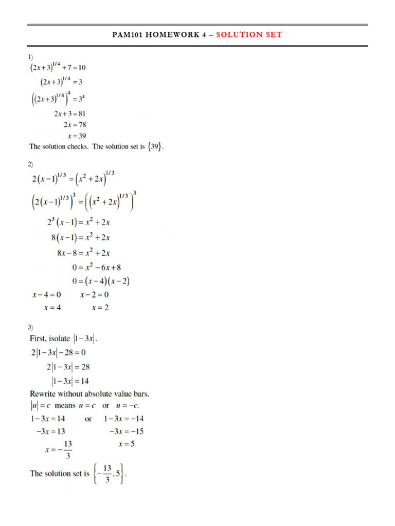 PAM101 Homework 4 - Solution Set | PDF