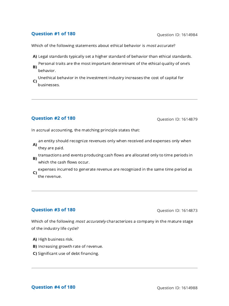 CFA1 - Mock Exam 4 - 2024 - S.note | PDF | Financial Analyst | Variance