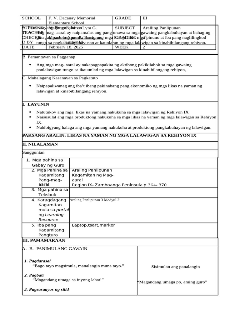 Lesson Plan ARPAN 3 QUARTER 4 | PDF