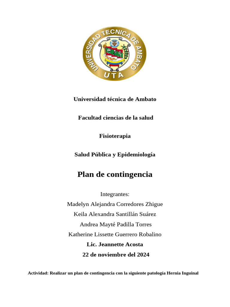 Plan de Contingencia para Hernia Inguinal | PDF | Cirugía | Terapia física