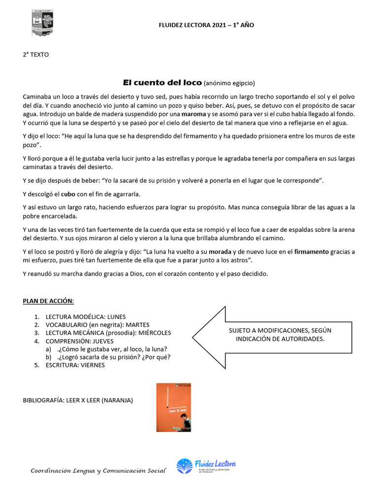 1° Año. 2° Texto. Fluidez Lectora | PDF
