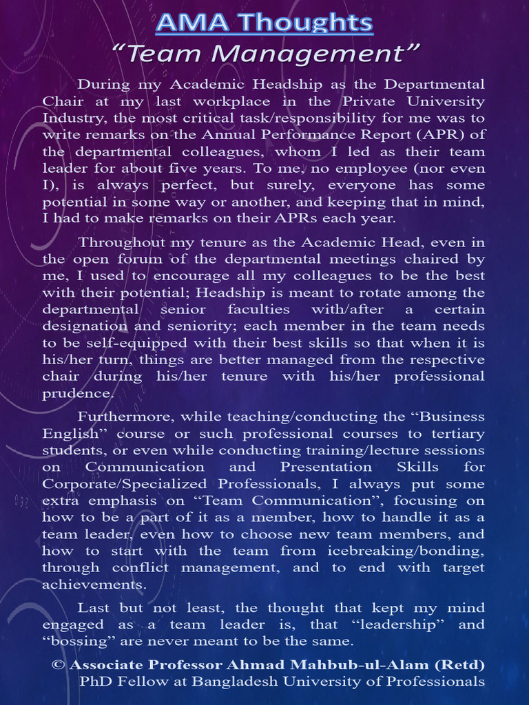 AMA Thoughts - Team Management | PDF