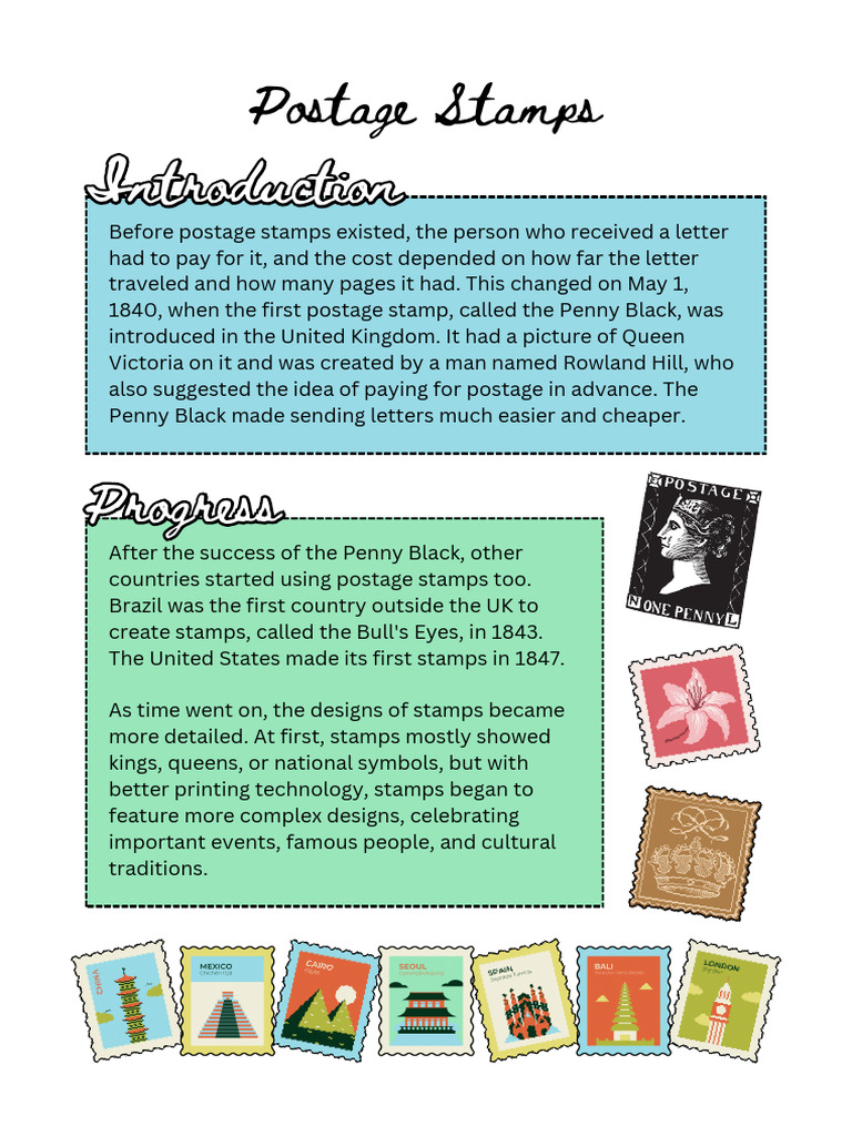 Postage Stamp Handout and Worksheet Document in Blue and Green | PDF ...