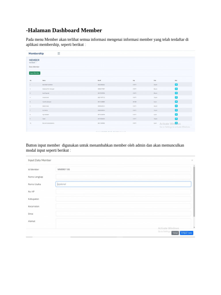 Halaman Dashboard Member Aplikasi | PDF
