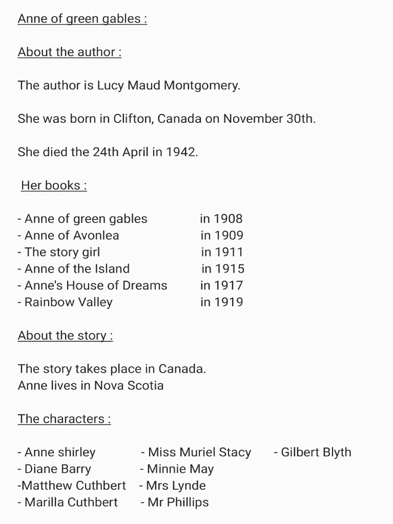 Anne of Green Gables Chapters 1-2-3-4-5-6-7 The Good One | PDF